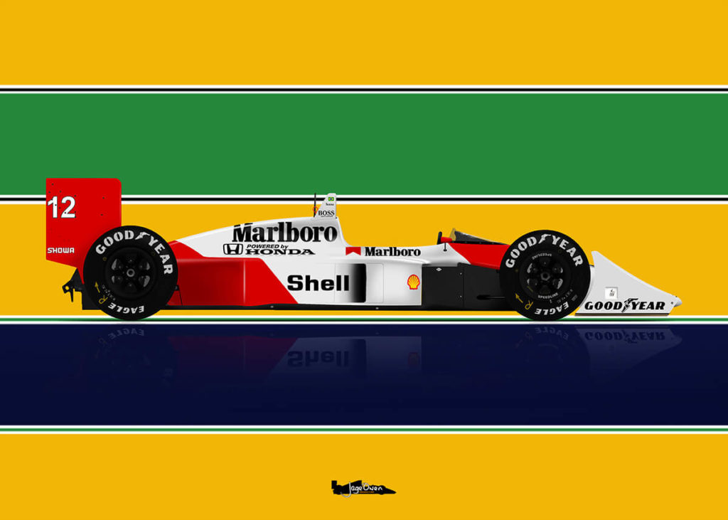 Ayrton Senna – McLaren MP4/4 Art Print Senna Helmet Background ...